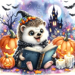 Cute Halloween Hedgehogs Clipart Bundle, Watercolor Hedgehog Clip Art ...