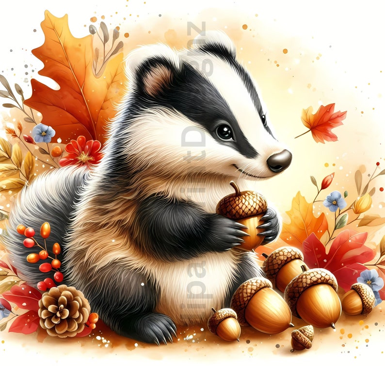 Cute Animals and Fall Acorns, Clipart Bundle, Watercolor Animal Clip ...
