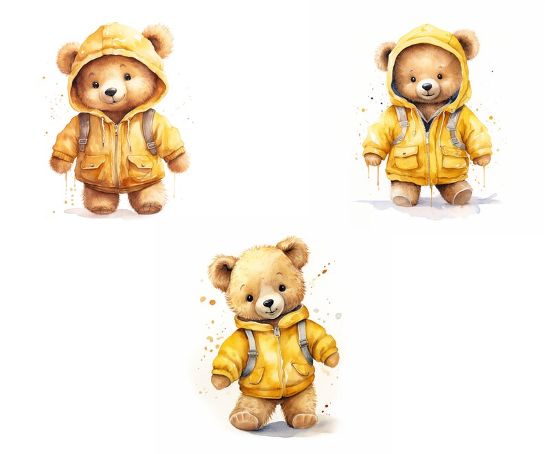 20 Watercolor Yellow Teddy Bear Clipart, Cute Teddy Bear Bundle ...