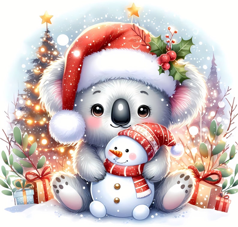 Cute Christmas Koalas Clipart Bundle, Xmas Koala Clip Art Images ...