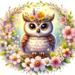 Cute Spring Owls Clipart, Watercolor Animal Images, High Quality Bundle ...