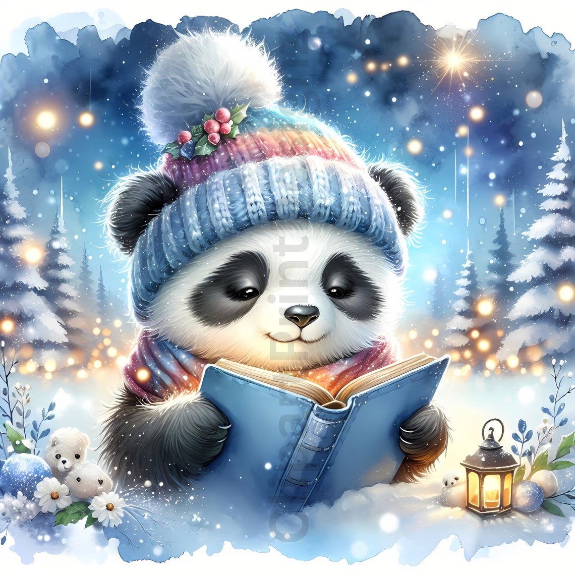 Cute Winter Panda Clipart Bundle Festive Watercolor Clip Art - Etsy