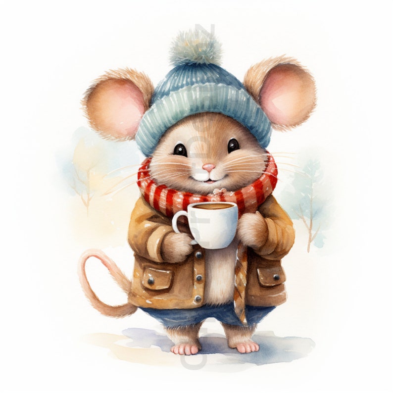 Cute Watercolor Winter Mouse Clipart Bundle, Mice, Winter Activities ...