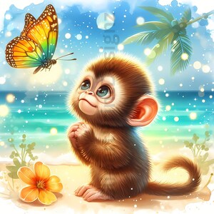 Cute Summer Monkeys Clipart Bundle, Watercolor Monkey Clip Art Images ...