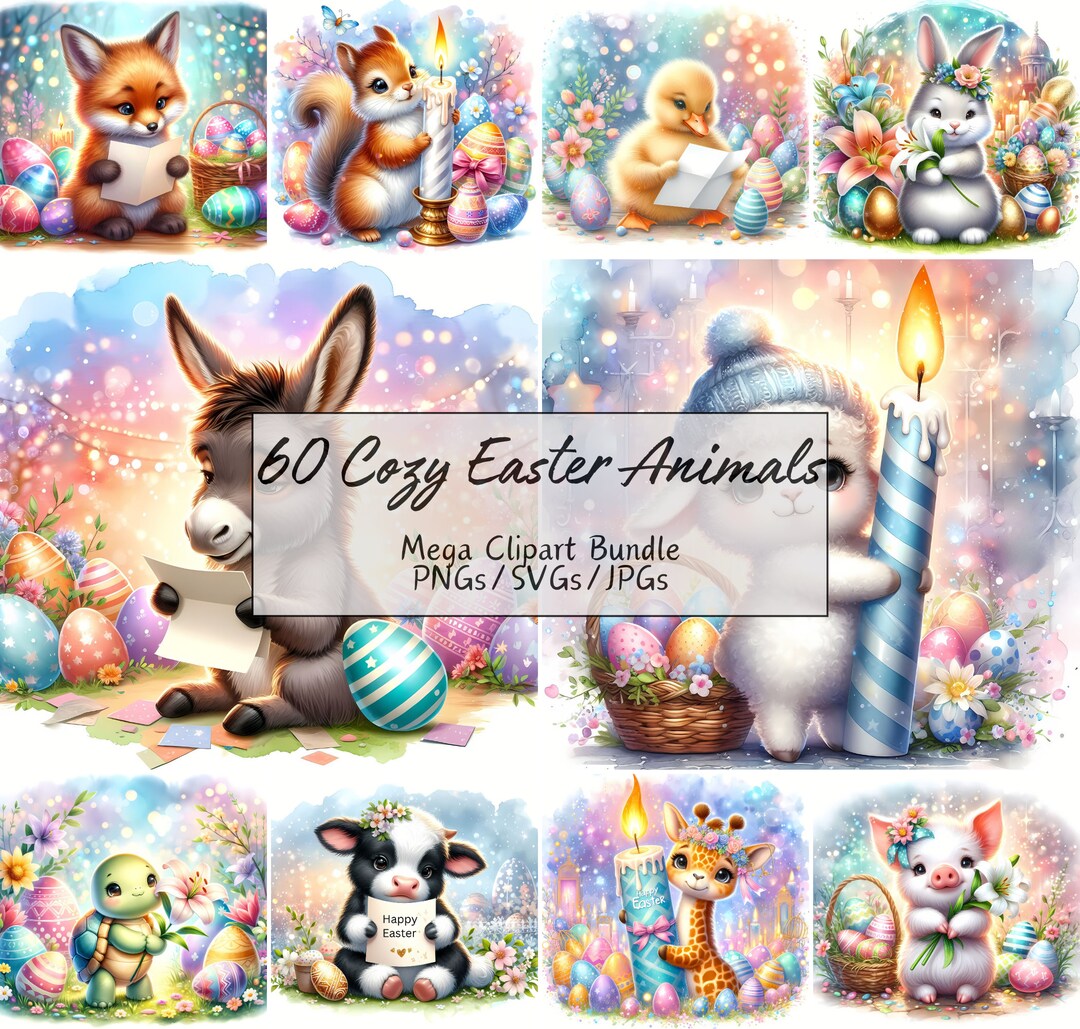 60 Cozy Easter Animals Clipart Bundle, High Quality Watercolor Animal ...