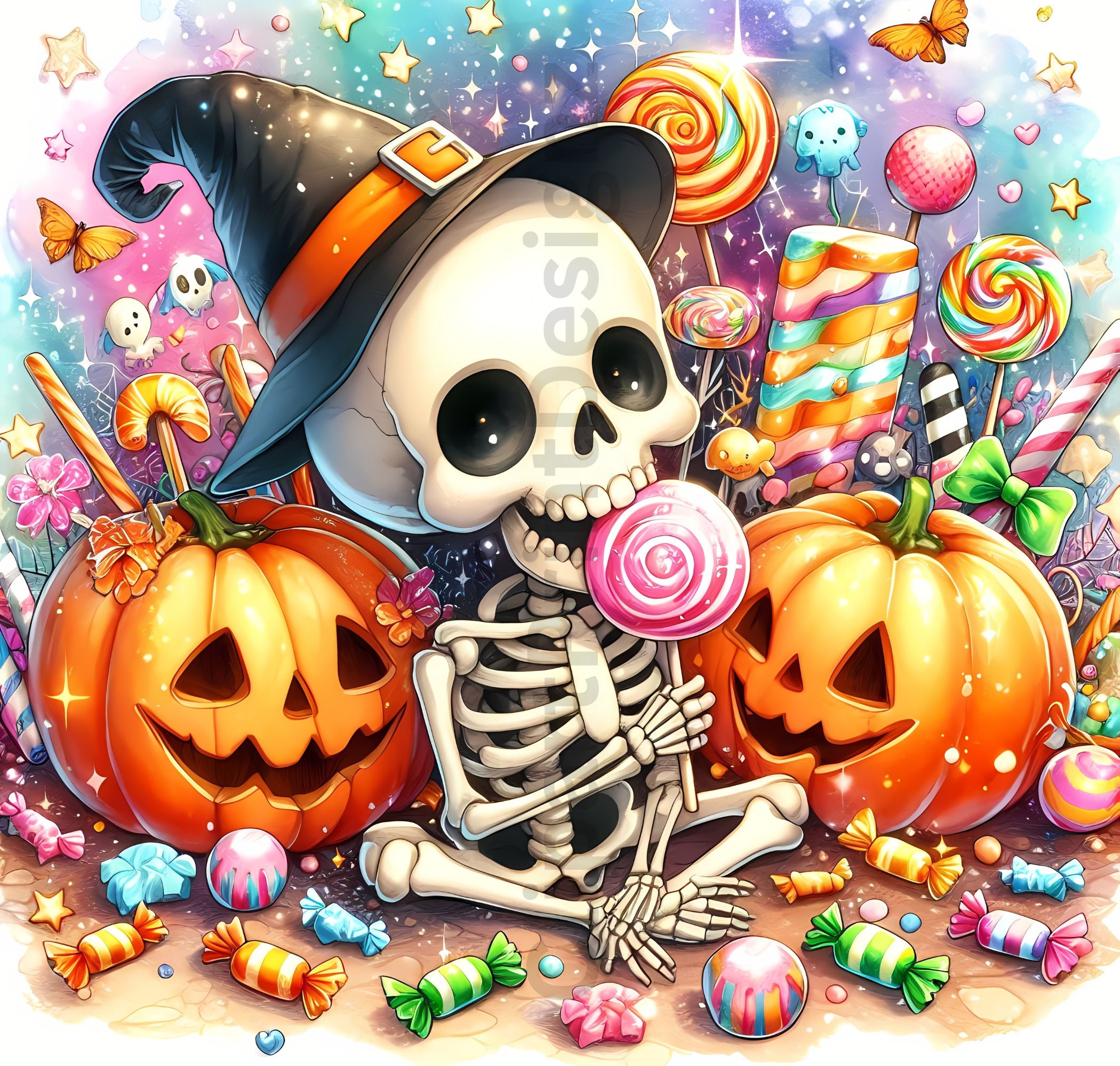 Cute Halloween Skeletons Clipart Bundle, Watercolor Skeleton Clip Art ...