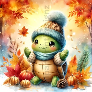 Cute Fall Turtles Clipart Bundle, Watercolor Turtle Clip Art Images ...