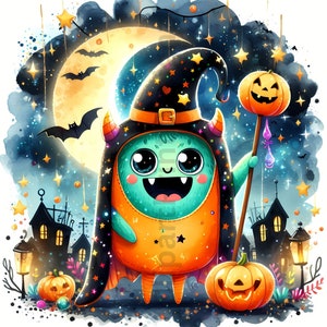 Cute Halloween Monsters Clipart Bundle, Watercolor Monsters Clip Art ...