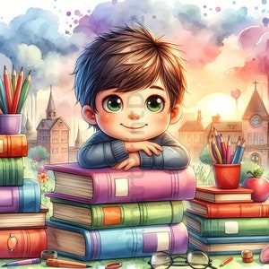 Cute Back to School Kids Clipart Bundle, Watercolor Child Clip Art ...