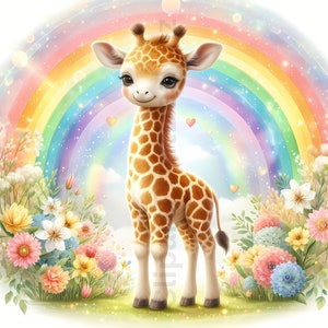Cute Spring Giraffes Clipart Bundle, Watercolor Clip Art Images, High ...
