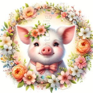 Cute Spring Pigs Clipart, Funny Watercolor Animal Images, High Quality ...