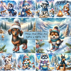 Cute Winter Dog Breeds Clipart Bundle, Festive Watercolor Clip Art ...