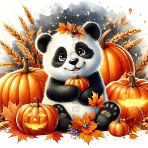 Cute Fall Pandas Clipart Bundle, Watercolor Panda Clip Art Images, High ...