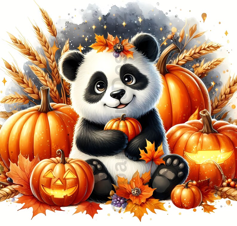 Cute Fall Pandas Clipart Bundle, Watercolor Panda Clip Art Images, High ...