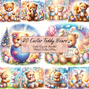 Cute Easter Teddy Bears Clipart, Funny Watercolor Teddy Bear Images ...