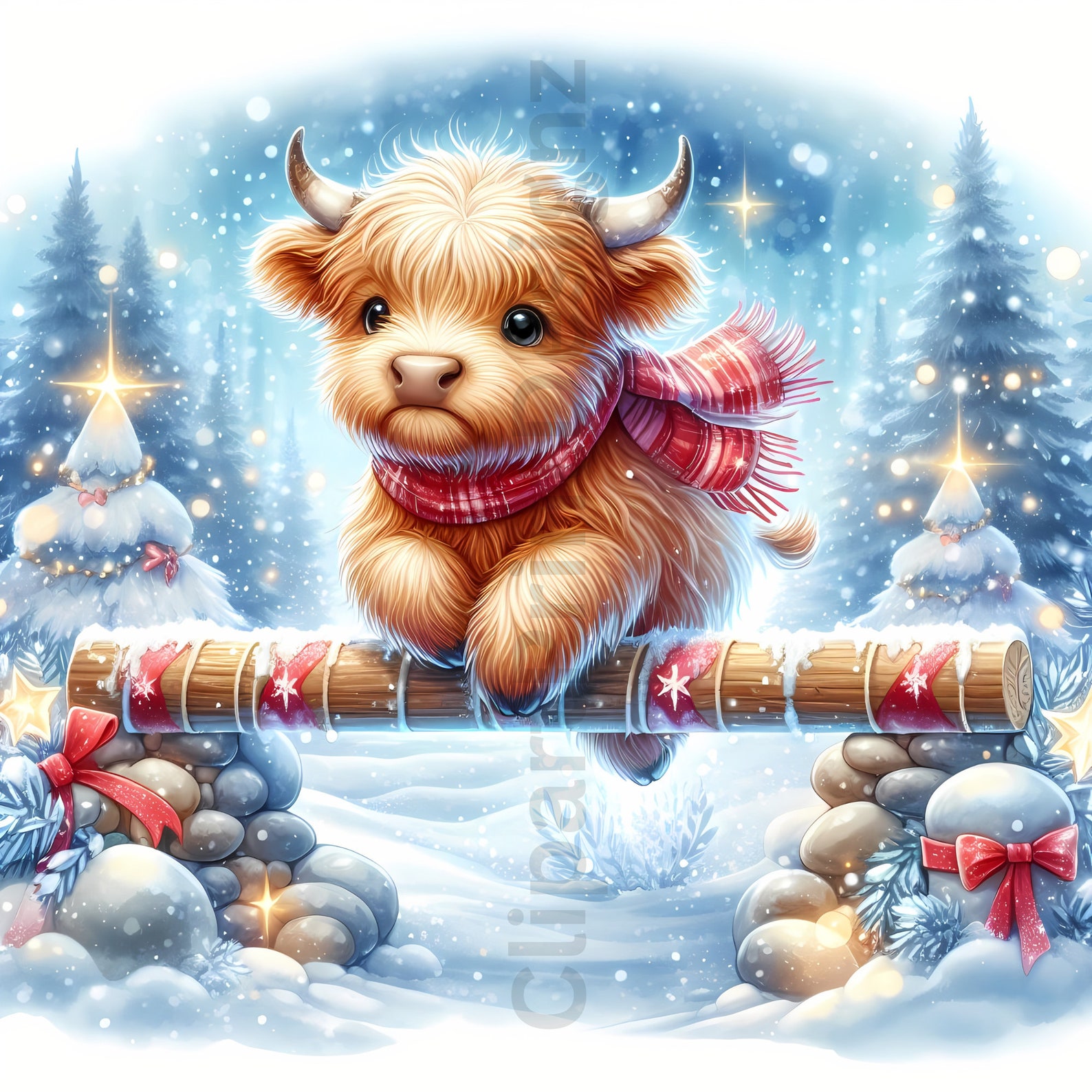 Cute Winter Baby Highland Cow Clipart Bundle, Festive Watercolor Clip ...