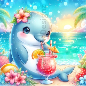 Cute Summer Dolphins Clipart Bundle, Watercolor Dolphin Clip Art Images ...