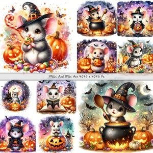 Cute Halloween Mouse Clipart Bundle, Watercolor Mice Clip Art Images ...