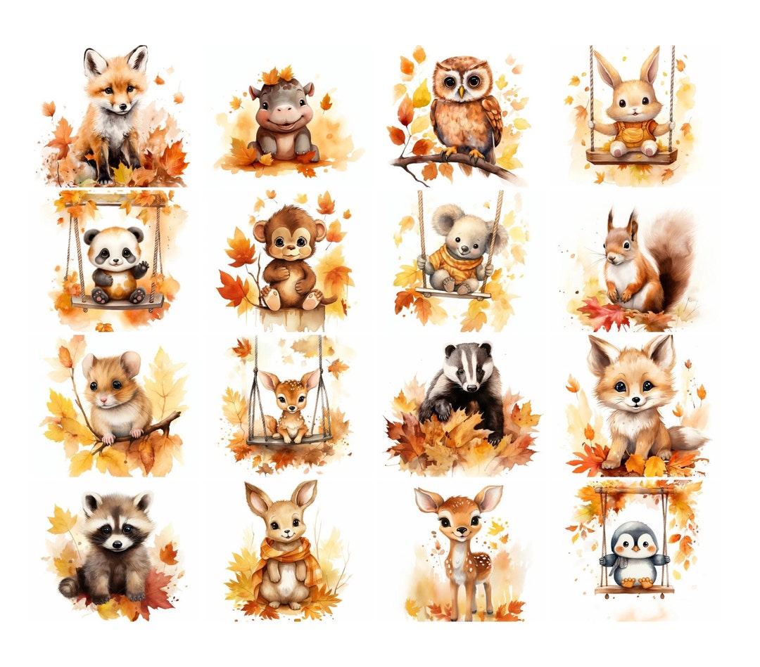 93 Watercolor Fall Animals Bundle, Cute Baby Animals, Woodland Animals ...