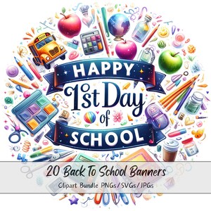 Back to School Banners Clipart Bundle, Watercolor Clip Art Images, High ...
