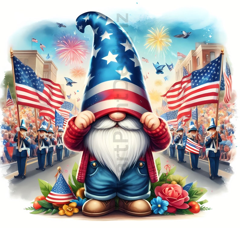 Cute 4th July Gnomes Clipart Bundle, Watercolor Patriotic Files Gnome ...
