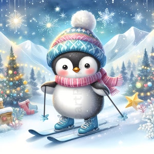Cute Winter Penguin Clipart Bundle, Watercolor Clip Art Images, 20 High ...