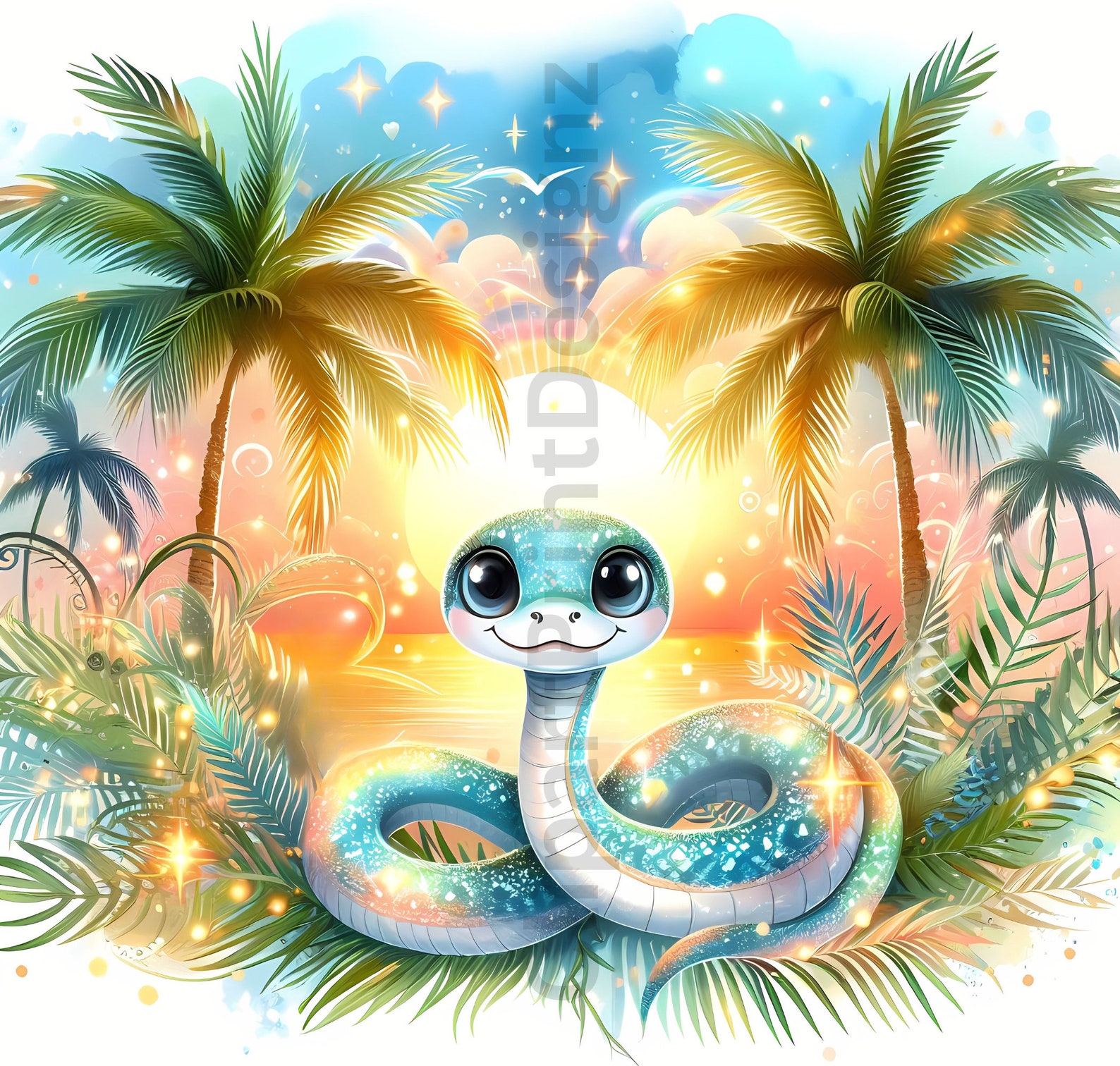 Cute Summer Snakes Clipart Bundle, Watercolor Snake Clip Art Images ...