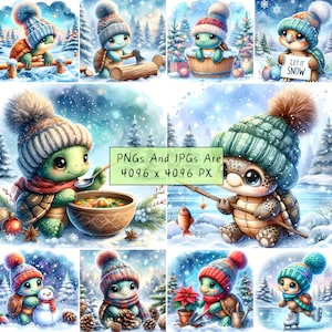 Cute Winter Turtles Clipart Bundle, Festive Watercolor Clip Art Images ...