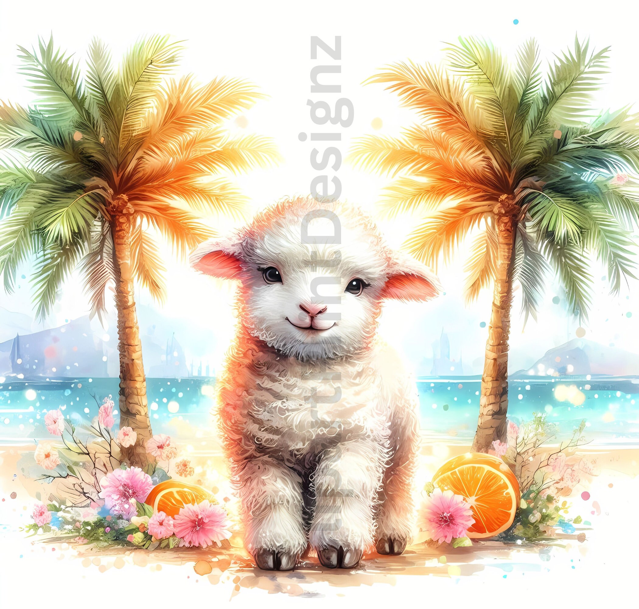 Cute Summer Lambs Clipart Bundle, Watercolor Lamb Clip Art Images, High ...
