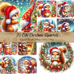 Cute Christmas Squirrels Clipart Bundle, Xmas Squirrel Clip Art Images ...