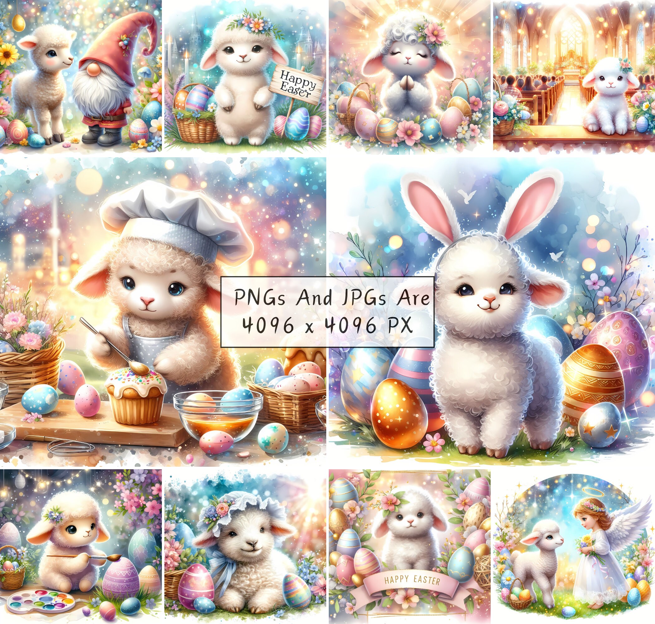 Cute Easter Lambs Clipart Bundle, Watercolor Clip Art Images, 20 High ...