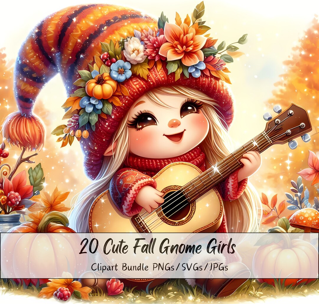 Cute Fall Gnome Girls Clipart Bundle, Watercolor Gnome Girl Clip Art ...