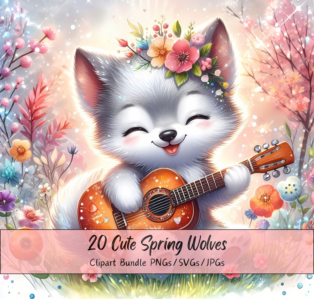 Cute Spring Wolves Clipart Bundle, Watercolor Clip Art Images, High ...