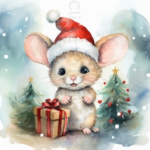 13 Cute Watercolor Christmas Mice, Christmas Mouse Clipart Bundle, 13 ...