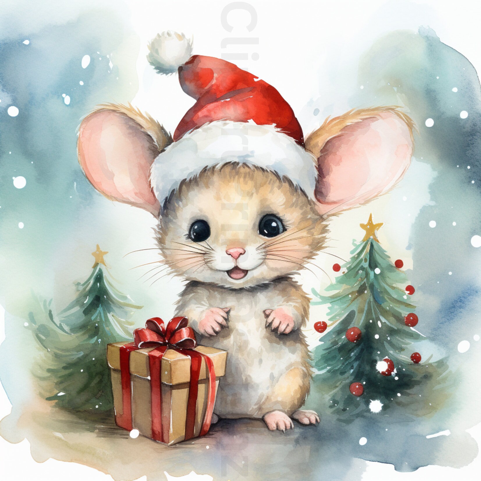13 Cute Watercolor Christmas Mice, Christmas Mouse Clipart Bundle, 13 ...