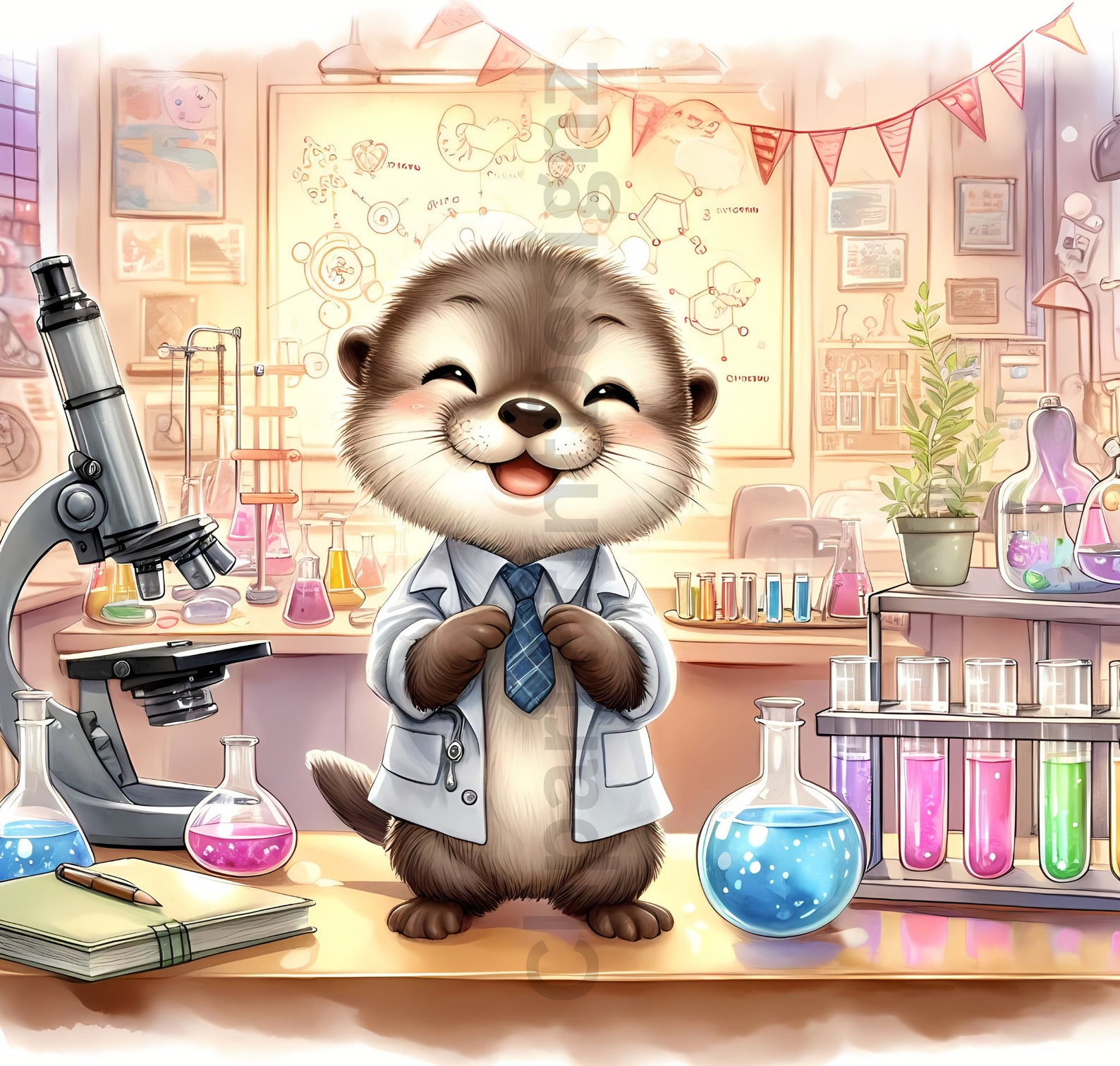 Cute Back to School Otters Clipart Bundle, Watercolor Otter Clip Art ...