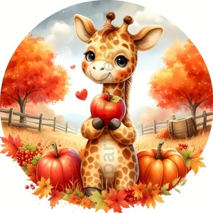 Cute Fall Giraffes Clipart Bundle, Watercolor Giraffe Clip Art Images ...