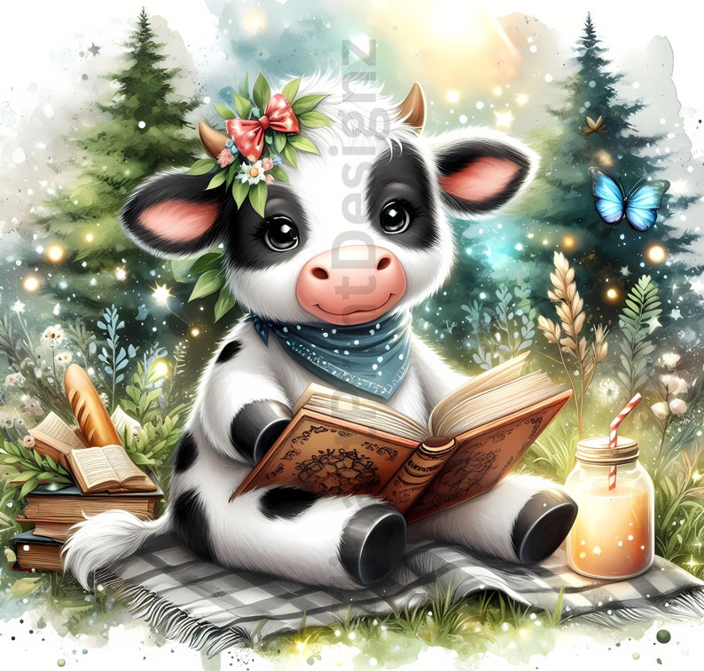 Cute Summer Cows Clipart Bundle, Watercolor Cow Clip Art Images, High ...