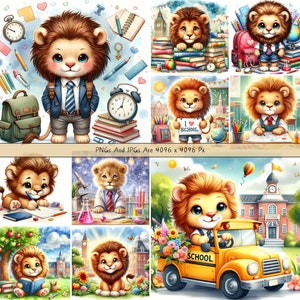Cute Back to School Lions Clipart Bundle, Watercolor Lion Clip Art ...