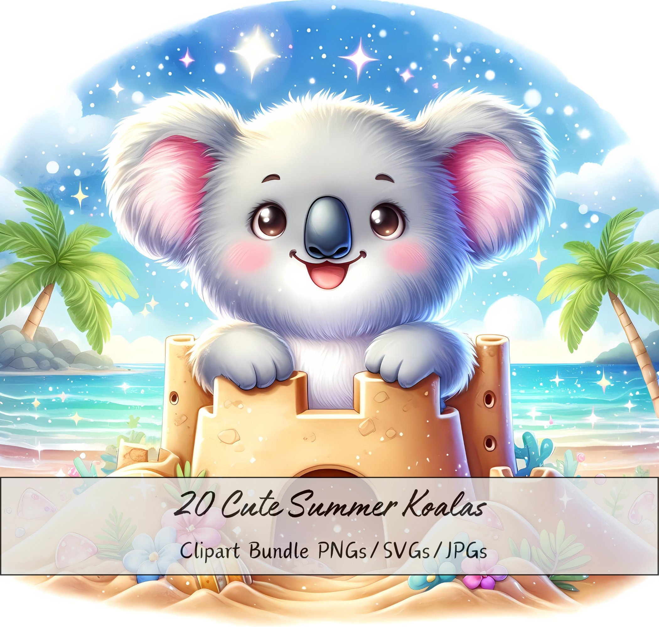 Cute Summer Koalas Clipart Bundle, Watercolor Koala Clip Art Images ...