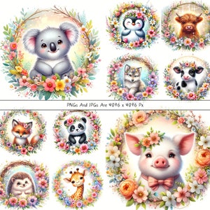 Mega Cute Spring Animals and Flowers Clipart Bundle, Watercolor Clip ...