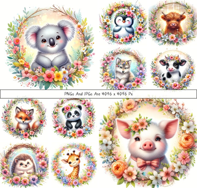 Mega Cute Spring Animals and Flowers Clipart Bundle, Watercolor Clip ...
