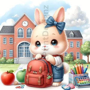 Cute Back to School Rabbits Clipart Bundle, Watercolor Rabbit Clip Art ...