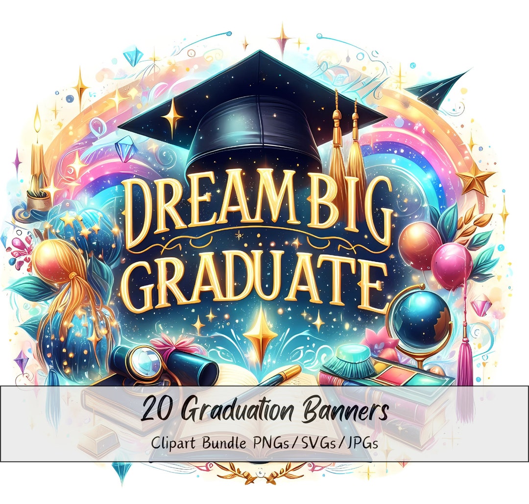 Graduation Banners Clipart Bundle, Watercolor Clip Art Images, High ...