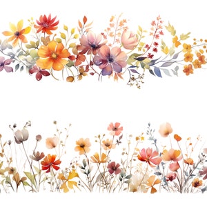 Watercolor Fall Flower Borders, 20 Pngs/jpgs/svgs, Autumn Flowers ...