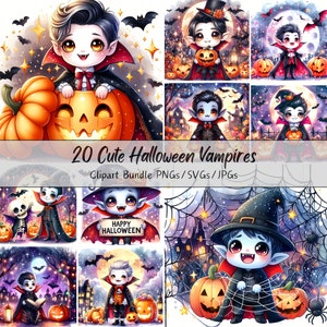 Cute Halloween Vampires Clipart Bundle, Watercolor Vampire Clip Art ...