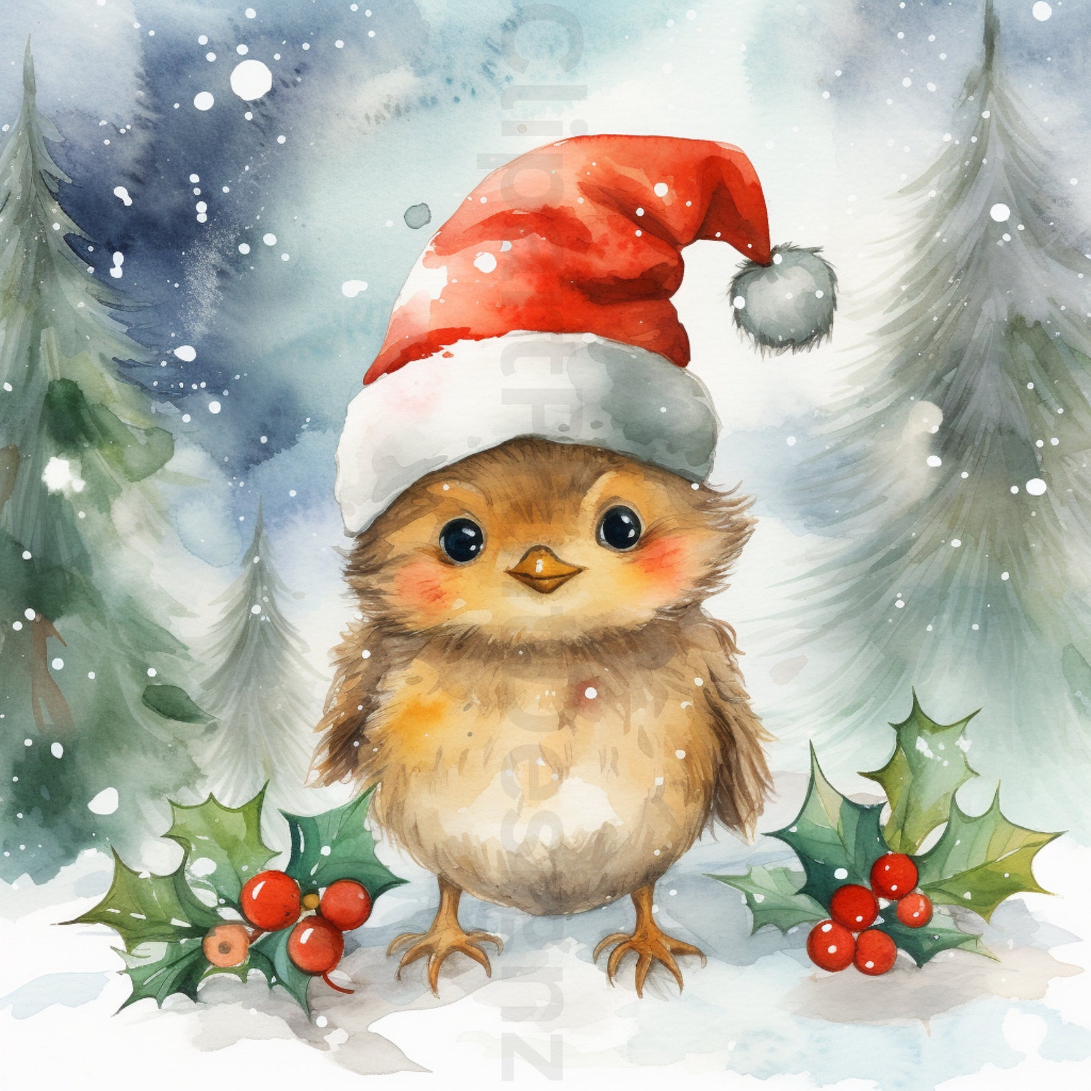 12 Cute Watercolor Christmas Robins, Christmas Clipart Bundle, 12 Baby ...