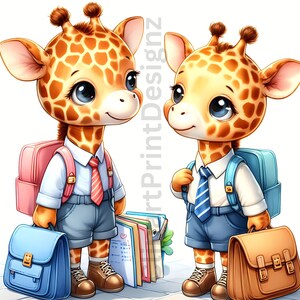 Cute Back to School Giraffes Clipart Bundle, Watercolor Giraffe Clip ...