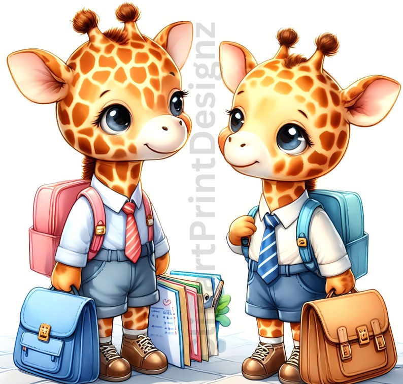 Cute Back to School Giraffes Clipart Bundle, Watercolor Giraffe Clip ...