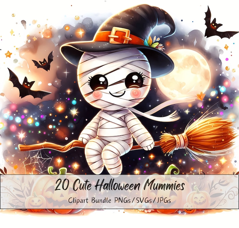 Cute Halloween Mummies Clipart Bundle, Watercolor Mummy Clip Art Images ...